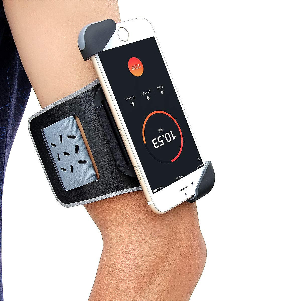 HANZIUP Running Armband for iPhone Xs Max XR X 8 7 6S Plus Samsung Galaxy S9 S8 Note 8 Google&More,Adjustable One-Hand Quick Lock Phone (w/CASE ON) Holder+Card Slot for Hiking Cycling Climbing (Gray)