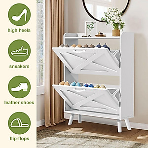 Crownland Shoe Storage Cabinet, Shoe Storage Organizer with 2 Flip-Out Drawers, Modern Two-Tier Freestanding Shoe Rack Cabinet for Entryway, Hallway, Living Room(White-Small)