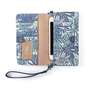Sakroots Corin Smartphone Flap Crossbody in Eco-Twill, Denim Flower Garden