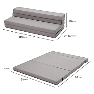 BDEUS Folding Mattress with Storage Bag Folding Sofa 4" Breathable High-Density Foam Mattress Topper, Portable Guest Bed with Removable&Washable Cover (Q (75 x 60 Inch))