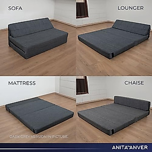 Anita Anver 60" Fold Out Couch Bed, Sleeper Chair Futon, Washable Linen Cover, Comfort Optimized Back-Support Design (Queen, Dark Grey)