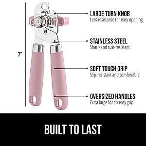 The Original GORILLA GRIP Heavy Duty Stainless Steel Smooth Edge Manual Can Opener and Bottle Openers, Soft Handle, Rust Proof Oversized Handheld Easy Turn Knob, Multifunctional Kitchen Tool, Pink