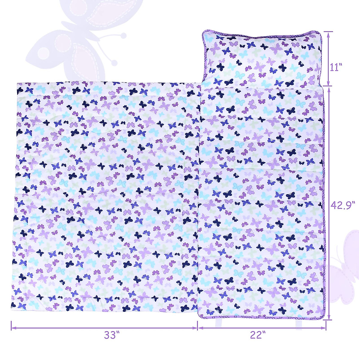 UOMNY Toddler Nap Mat Girls Kids Nap Mats with Removable Pillow and Blanket Butterfly Toddler Sleeping Bag for Preschool Daycare Purple Happy Napper Girls 50x20 Inch