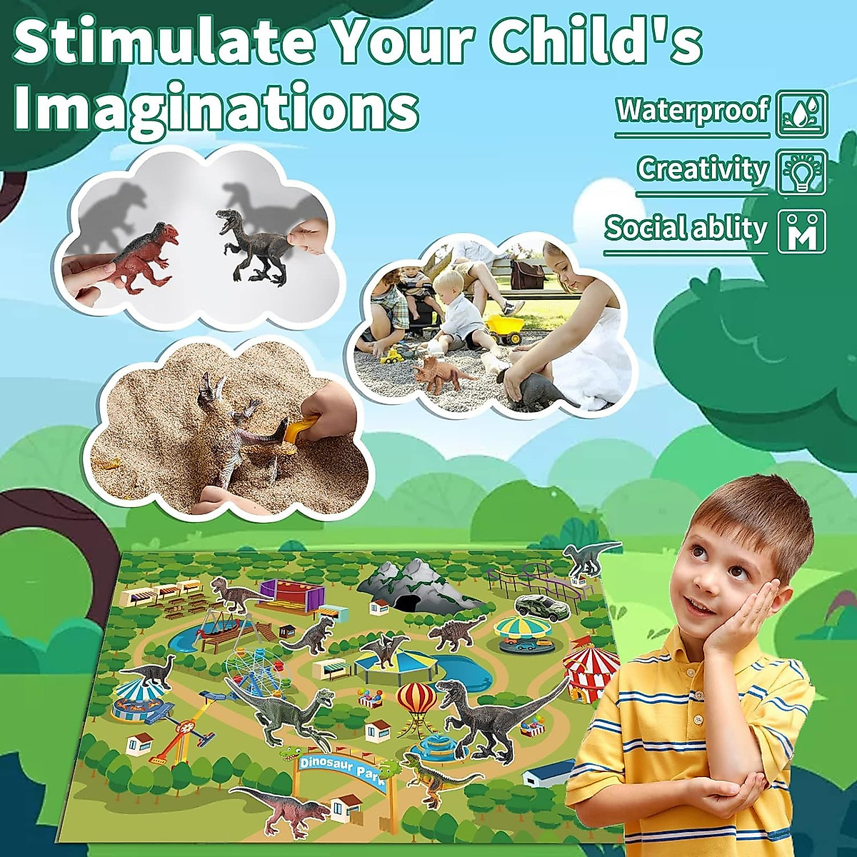 Kids Dinosaur Toys Jurassic Dino Figure Set Play Mat Little Boys Room Decor 3 4 5 6 7 8 Year Old Gift Juguetes Dinosaurios Para Niños Autism Train Kit Present Trex T Rex Playset Learning Resources