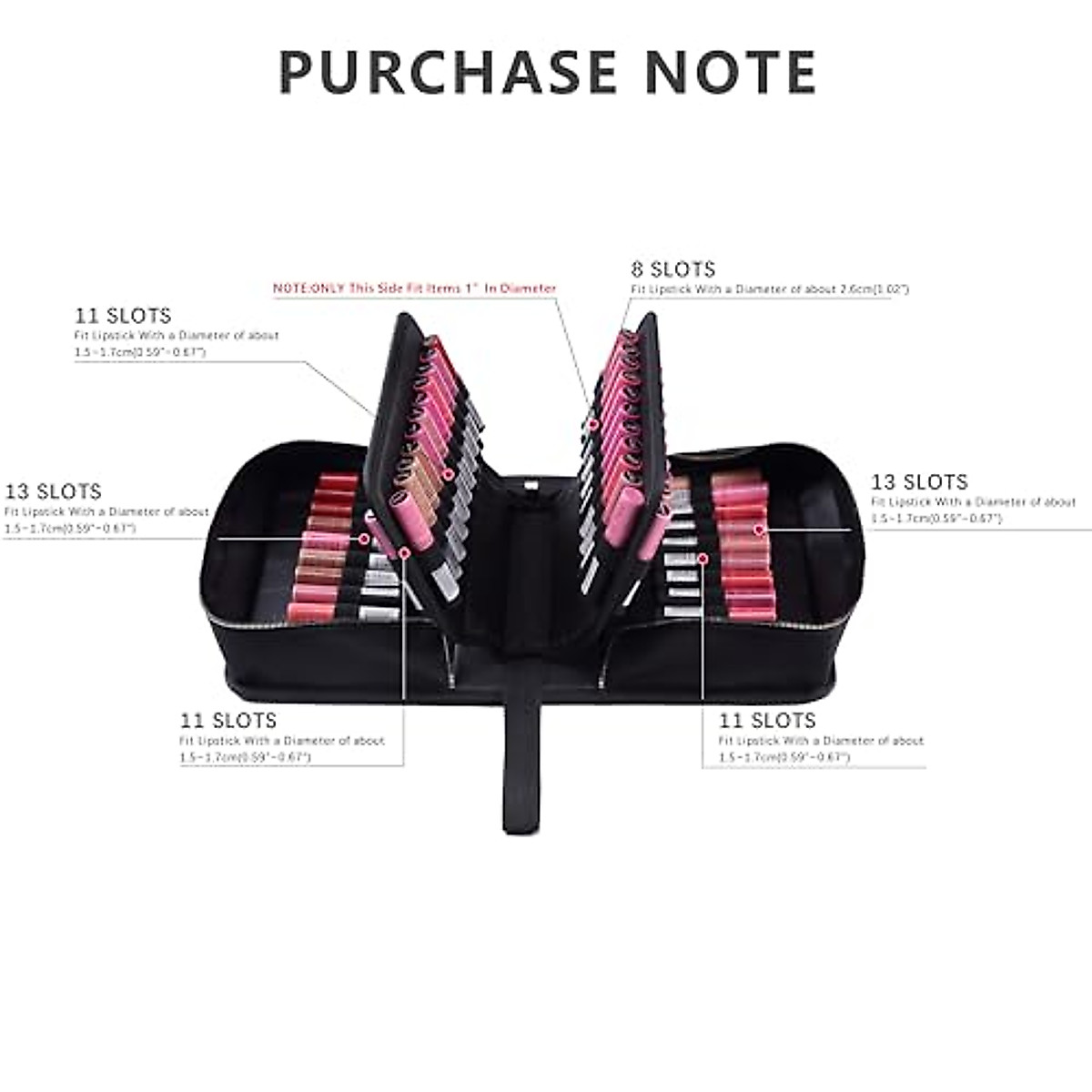 ROWNYEON Lipstick Organizer Case Lipstick Holder 67 Slots Portable Lipstick Bag Travel Makeup Bag Cosmetic Case Large Capacity Lipstick Carrying Case Makeup Artist Lip Gloss Storage Bag -Black