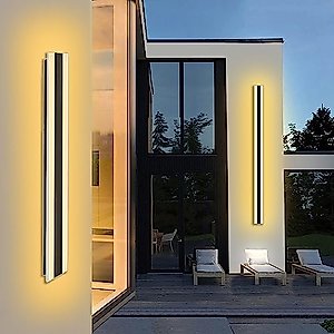 Long Outdoor/Indoor Strip Modern LED Wall Lighting Fixture Lamps, Waterproof IP65,UL MW Driver,Elegant Frosted White Acrylic, Black Aluminum Body (Warm, 48inch)