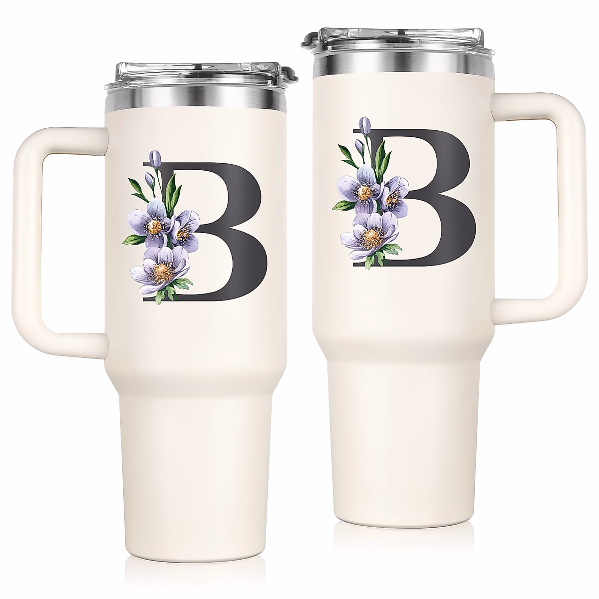 Leebbsin Initial 40 oz Tumbler with Handle, Personalized Birthday Gifts for Women, Monogrammed Travel Tumbler for Mom, Wife, Sister, Customized Cup for Water Tea Coffee, Regalos Para Mujeres（B）