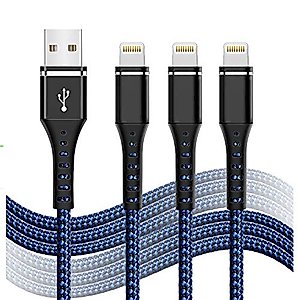 DFLASHS iPhone Charger Cable 3-Pack 6/6/10FT Lightning Charging Cable Long Cord for iPhone 12/11/11Pro Max/11Pro/XS/Max/XR/X/8/8P/7/6/6s and More (Blue)
