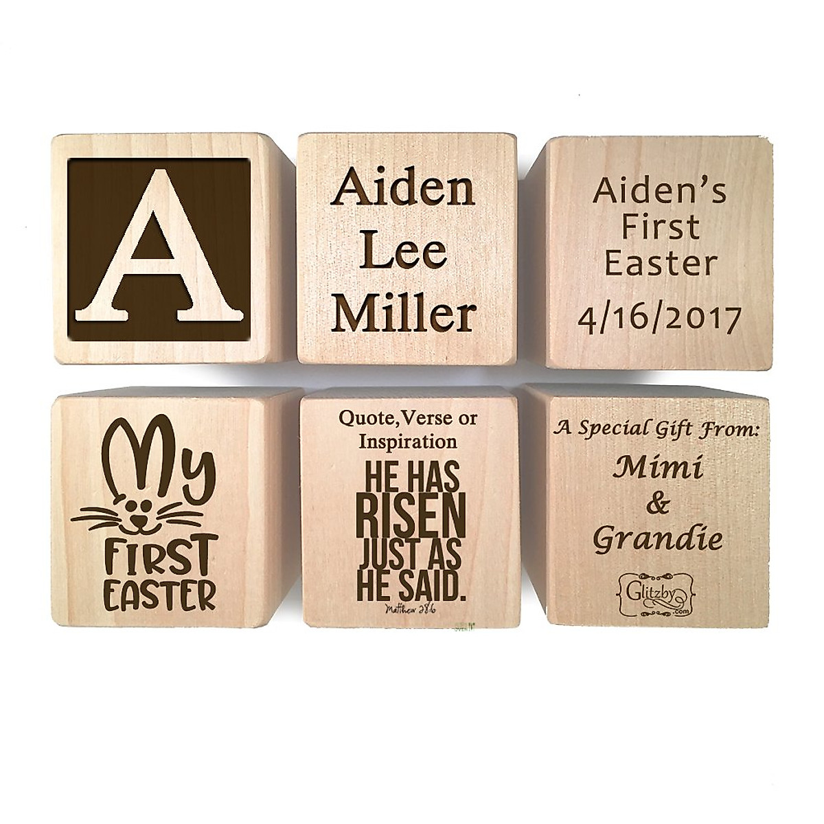 Baby's First Easter Gift 2024 - Personalized Block Easter Gift Custom Engraved Wooden Baby Block for Boy and Girl Choose Image Easter Basket Bunny Egg He is Risen My First Easter Cross