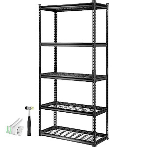VEVOR Storage Shelving Unit, 5-Tier Adjustable, 2000 lbs Capacity, Heavy Duty Garage Shelves Metal Organizer Wire Rack, Black, 36" L x 16" W x 72" H for Kitchen Pantry Basement Bathroom Laundry Closet