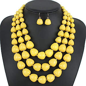 KOSMOS-LI Large and Big 3 Layer Acrylic Yellow Bead Statement Multi Strand Big Necklace