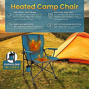 BACKYARD EXPRESSIONS PATIO · HOME · GARDEN , Metal, Blue/Grey Backyard Expressions Luxury Heated Portable Chair Camping, Sports and The Beach