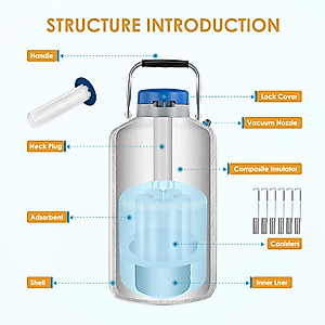 Bonvoisin 6L Liquid Nitrogen Container Cryogenic Container Liquid Nitrogen (LN2) Dewar Aluminum Alloy Semen Tank with 6 Canisters Carry Bag (6L)