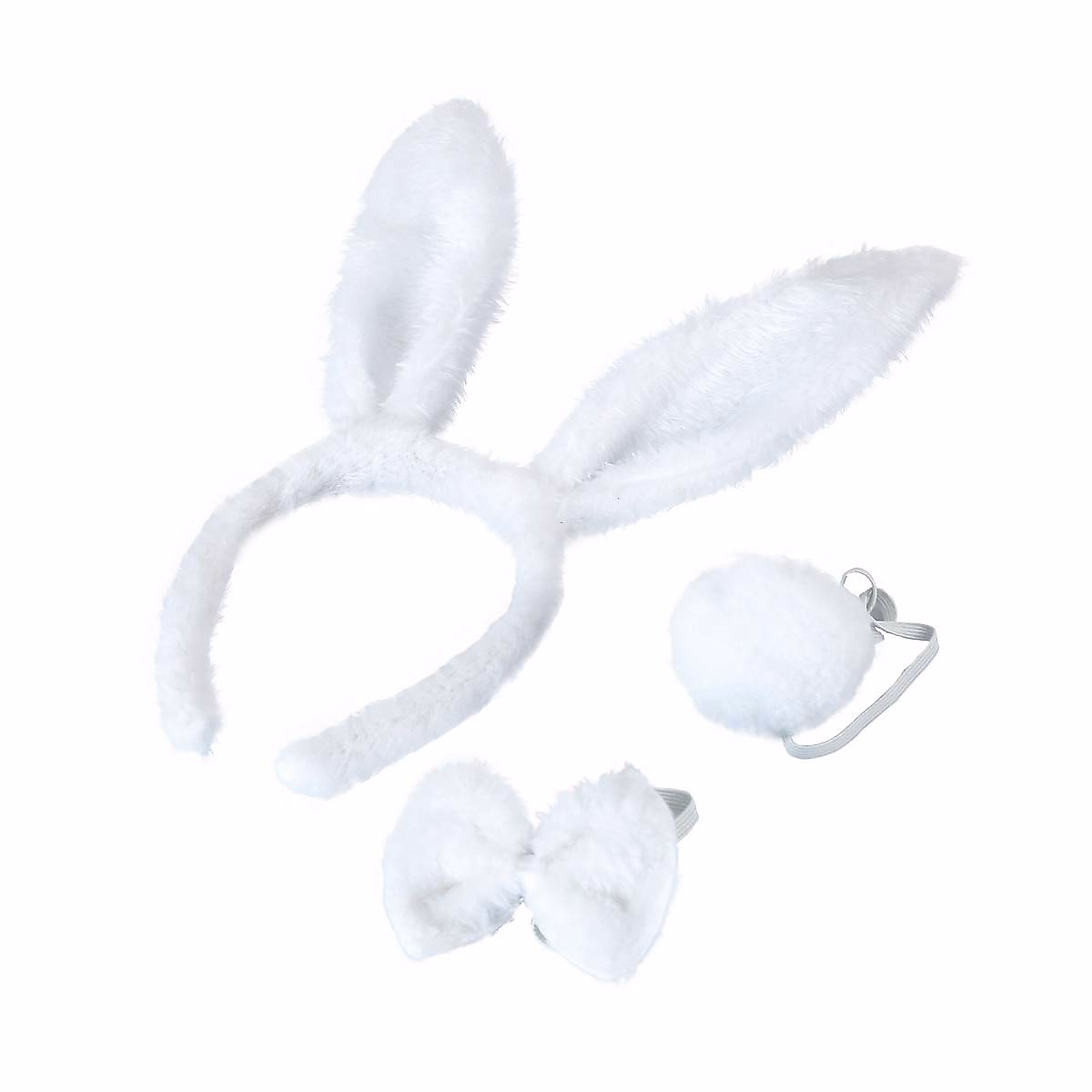 BinaryABC Bunny Rabbit Costume Set,Ears Headband Bow Ties Tail Set,Halloween Costume Assesories(White)
