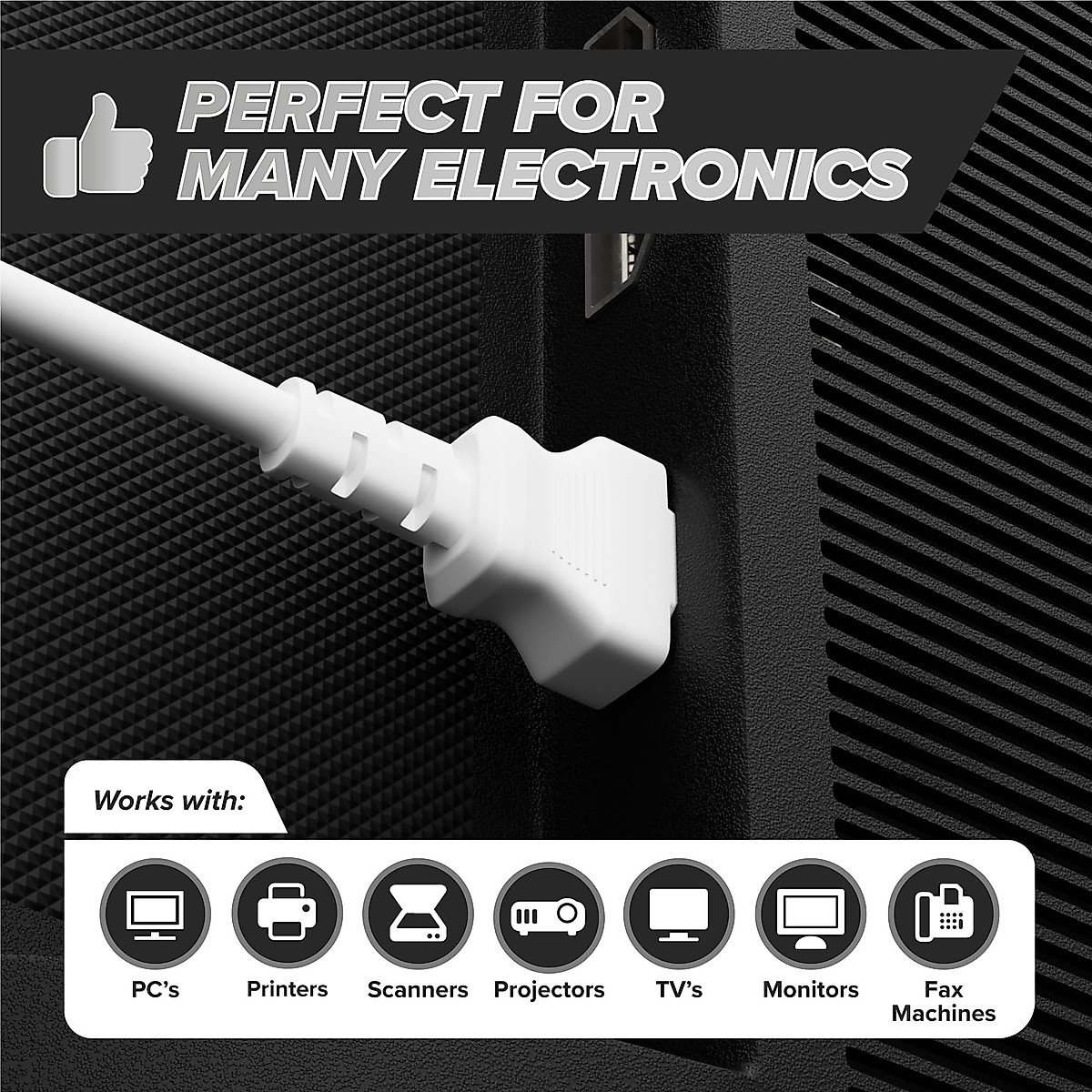 THE CIMPLE CO 6 Feet, White - 3 Prong AC Power Cable for Computer, Medical, Server, & Desktop - C13 Power Supply Cord - NEMA 5-15P to C13 / IEC 320 - (1.8 Meter)