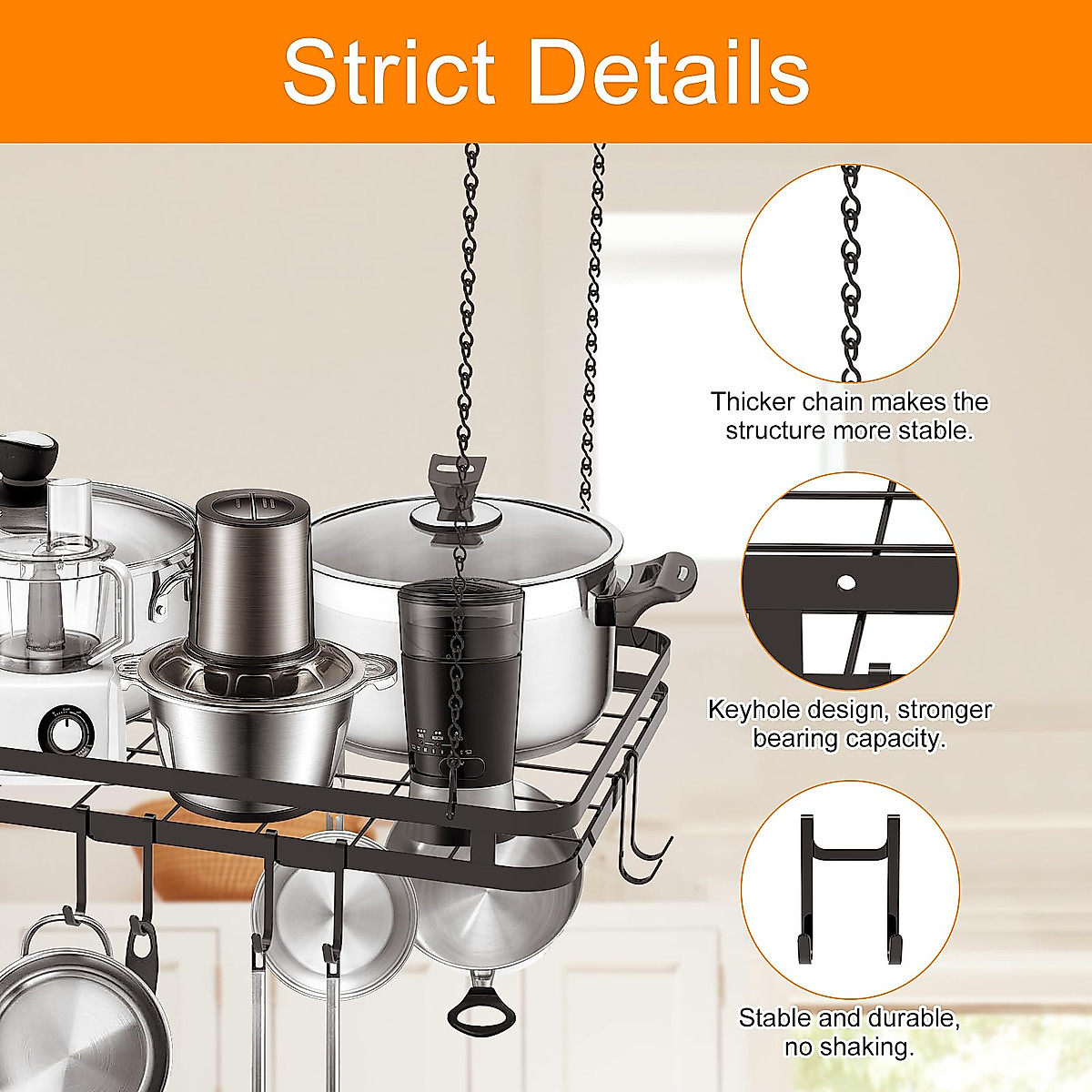 Amtiw 30 Inches Ceiling Pot Rack and Pan Rack for Ceiling with 12 Hooks, Storage Rack Multi-Purpose Organizer for Kitchen Organization, Home, Restaurant, Kitchen Cookware