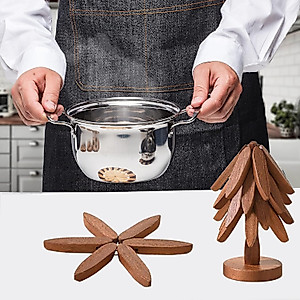 Wooden Trivets for Hot Dishes-Tree Shape Trivet Set,Trivets for Hot Dishes - 4 Wooden Trivet + 1 Stand for Hot Dishes/Pot/Bowl/Teapot/Hot Pot Holders (Walnut)