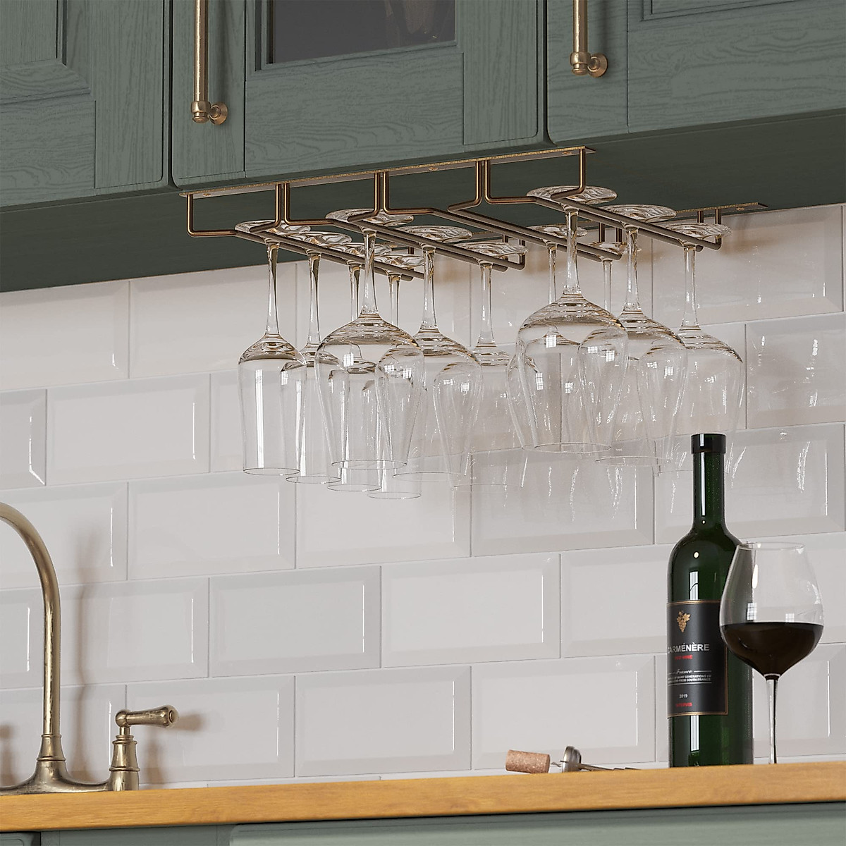 Wallniture Pinot Wine Glass Rack Under Cabinet 10" Champagne, Cocktail and Wine Glass Holder Rustic Kitchen Decor Oil Rubbed Finish