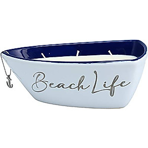 Beach Life- Triple Wick 10 oz 100% Soy Wax Candle Scent: Fresh Linen with Silver Detail Accents.