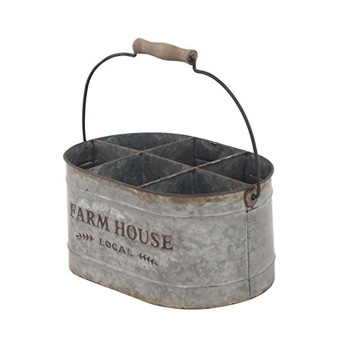 Deco 79 Metal Galvanized Farm House 6 Bottle Wine Holder, 13" x 9" x 7", Gray