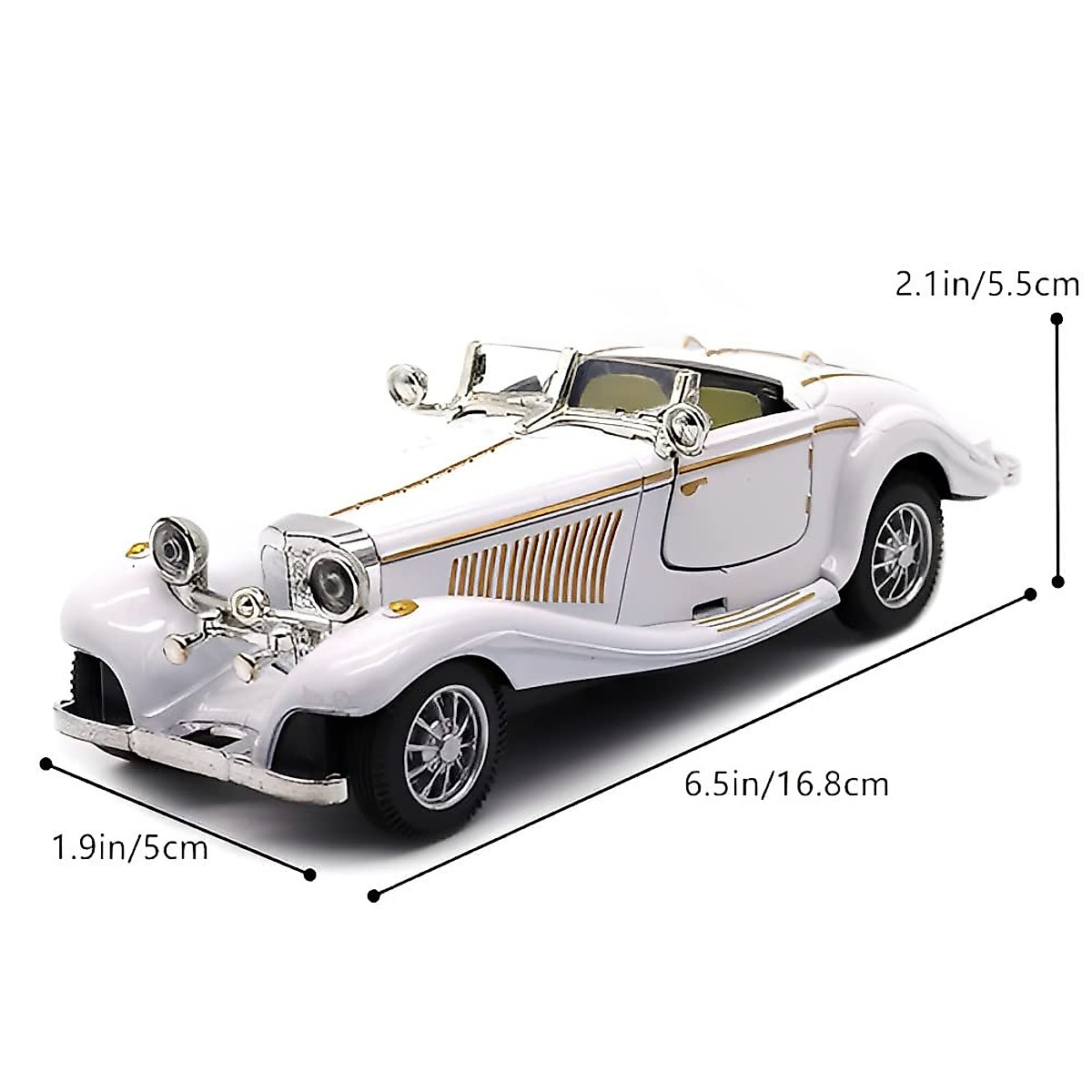 1:28 Scale Pullback Diecast Metal Antique Classic Model Cars Collectible Toy Gifts (White,Length 6.5in/16.8cm)