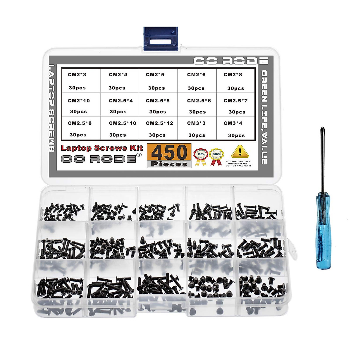 CO-RODE 450pcs M2 M2.5 M3 Laptop Computer Screws Kit Set for SSD IBM HP Dell Lenovo Sony Toshiba Gateway Acer Hard Drive SATA, (15-Size)