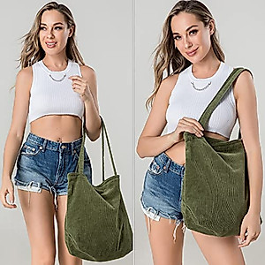 YINUO Women’s Corduroy Tote Bag, Casual Handbags Big Capacity Shoulder Shopping Bag with 2 Pockets