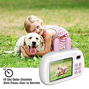 MCJL Child Camera Child Digital Camera Photograph Print Camera Cartoon Rabbit Video Recorder 1080P High List Anti Dual Lens 2.4 Inch IPS Screen,Pink,No Memory Card