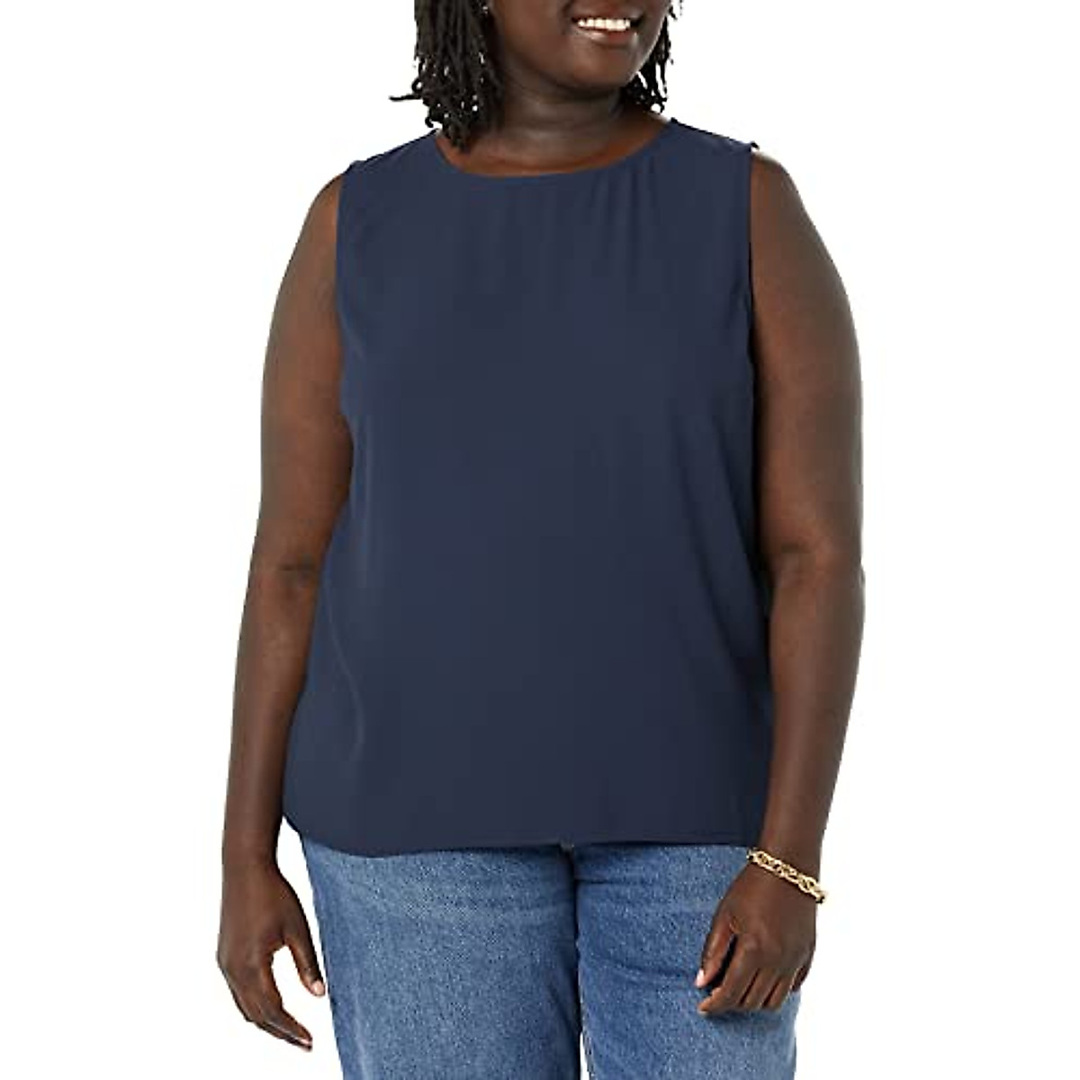 Amazon Essentials Women's Regular-Fit Sleeveless Layering Tank Top Crew Neck, Navy, Large