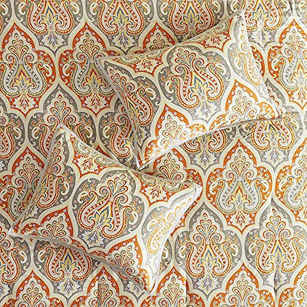 Madison Park Nisha Sateen Cotton Comforter Set, Breathable, Soft Cover, Trendy, All Season Down Alternative Cozy Bedding with Matching Shams, King/ California King, Orange 7 Piece