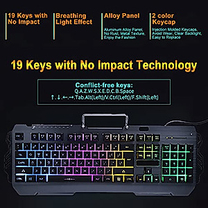 Wired Gaming Keyboard, RGB Led Backlit Mechanical Keyboard with Hand Rest Phone Holder, 104 Keys 2 Colors Keycaps Backlit Alloy Panel Computer Keyboard