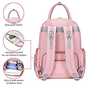Homfu Diaper Bag Backpack Mommy Hospital Baby Bags For Boys Girl Travel Backpacks Mom Grey Dad Diaper Bag Tote Baby Registery (Pink)