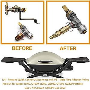 ANPTGHT 1/8'' FNPT x 1/4'' Male Weber Conversion Kit Quick Disconnect Adapter Propane Connect Plug Fitting for Weber Q100,1000,200,2000,1200,2200 Portable Gas Grill Camper