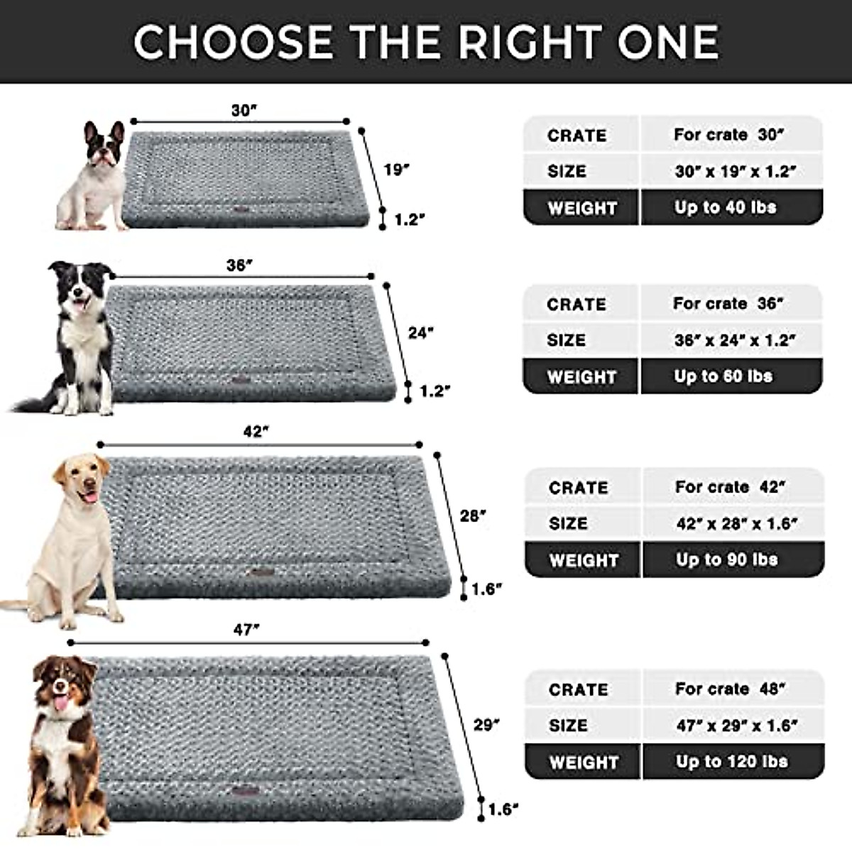 Western Home Dog Crate Bed for Small Medium Large & Extra Large Dogs/Cats for 30/36/42 inch Crate Pad, Dog Beds for Sleeping & Play Pet Bed, Washable and Bottom Anti-Slip Thin Dog Pad, Crate Mat