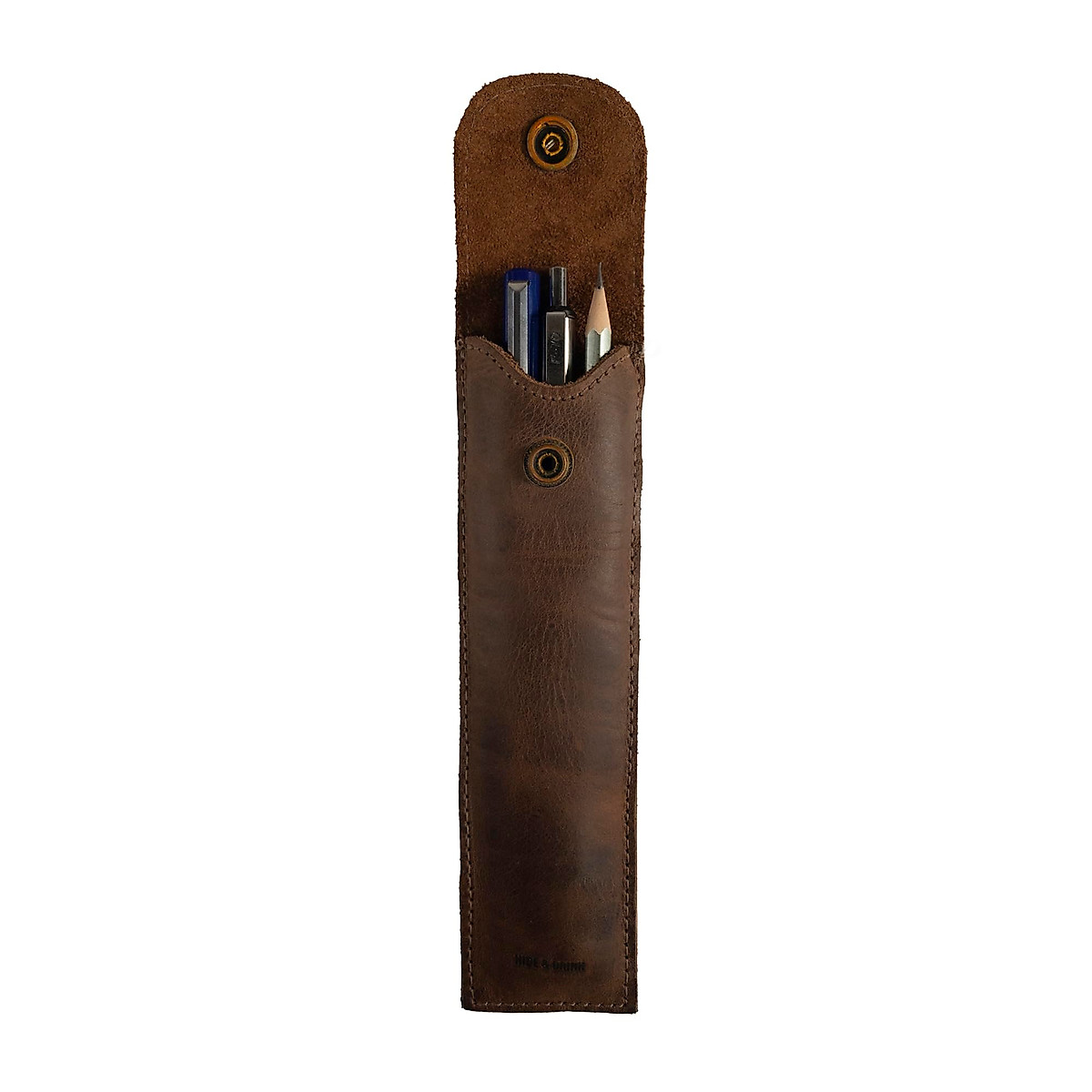 Hide & Drink, Vertical Marker Case for Men and Women, Pen and Pencil Pouch Handmade from Full Grain Leather, Artist Accessory, Bourbon Brown