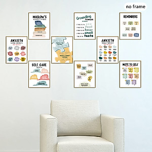 9 Pieces Mental Health Posters Anxiety Therapy Motivational Poster Psychologist Counselor Inspirational Posters Positive Quotes Wall Decor Classroom for Home Office, 8 x 10 Inch(Retro Style)