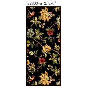 SAFAVIEH Chelsea Collection Accent Rug - 2' x 3', Black, Handmade French Country Wool, Floral Design, Ideal for Living Room, Bedroom, Dining Room (HK311A-23)