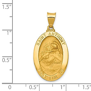 Sonia Jewels 14k Yellow Gold Catholic Patron Saint Anthony Medal Brushed Matte Finish Pendant Charm - 26mm x 15mm