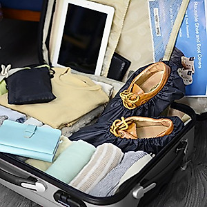 LINKEASE Reusable Boot & Shoe Covers Water Resistant Non Skid and Washable for Real Estate Contractors to Keep Floors Carpets Footwear and Rooms Clean - 2 Pairs (Large, Black)