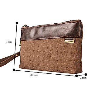 Genda 2Archer Canvas Wristlet Coin Purse Keys Bag Card Case Phone Bag (Khaki)