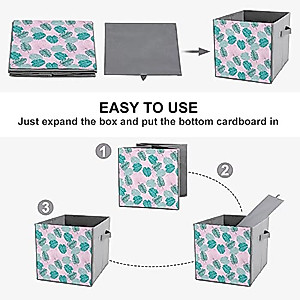 Tropical Leaves Monstera Collapsible Storage Bins Cubes Organizer Trendy Fabric Storage Boxes Inserts Cube Drawers 11 Inch