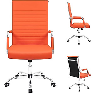 Office Chair,Ergonomic Office Chair Ribbed Office Desk Chair Mid-Back PU Leather Executive Conference Task Chair Adjustable Swivel Chair with Arms Home Office Desk Chair,
