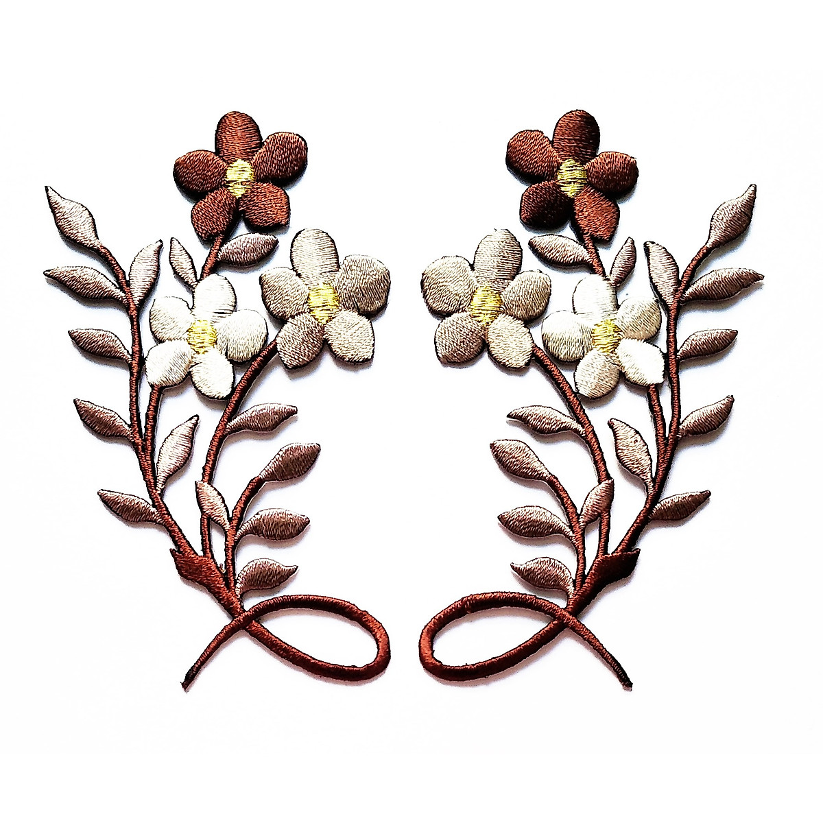 Nipitshop Patches Brown Flowers Beautiful Patch Brown Orchid Flowers Floral Bouquet Boho Embroidered Appliques Iron-on Patches for Clothes Backpacks T-Shirt Jeans Skirt Vests Scarf Hat Bag