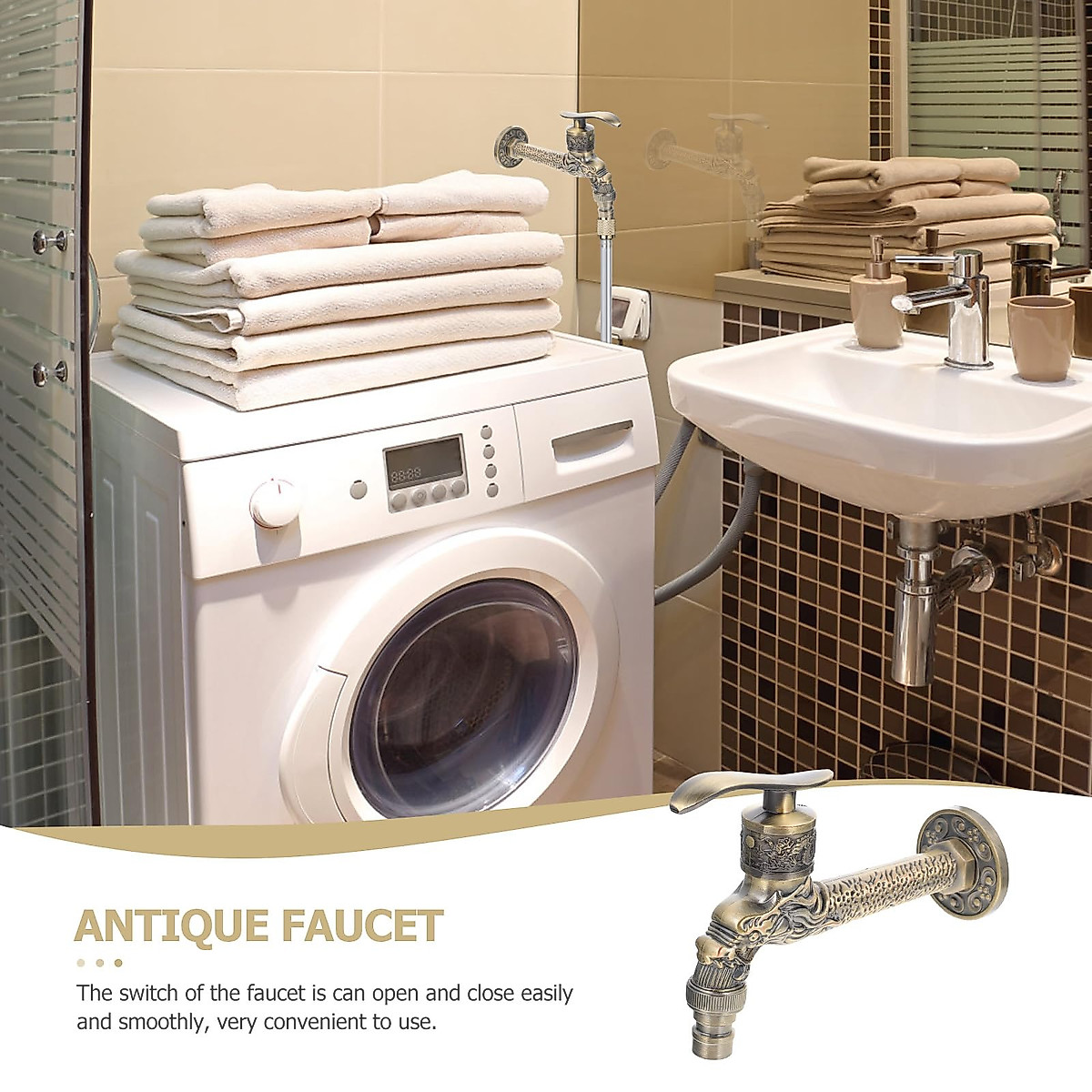 Veemoon Antique Water Faucet Wall Mount Bathroom Sink Garden Mop Pool Tap Vintage Decor Retro Decor Trim