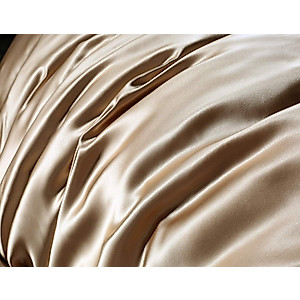 Orose 4Pcs 25MM Silk Duvet Cover Set 100% Seamless Silk Sheets Charmeuse Mulberry Silk Bedding Sheet Set (Bright Coffee, King)