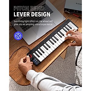 USB MIDI Keyboard Controller MINI 32-Key, Donner N-32 with Screen, Sequencer, Chord, Bend Sound Effects By Light-up Joystick for Mac/PC, Music Production Software, 40 Teaching Courses