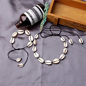 Starain 2Pcs Shell Necklace Anklet for Women Handmade Adjustable Puka Beach Shell Necklace Set