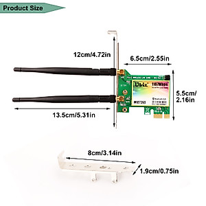 Ubit Network Card, WiFi Adapter AC 7265, AC1200Mbps pcie WiFi Bluetooth Card, 6dBi Antenna Wireless Dual Band (5G/2.4G) WiFi Card for Desktop pc