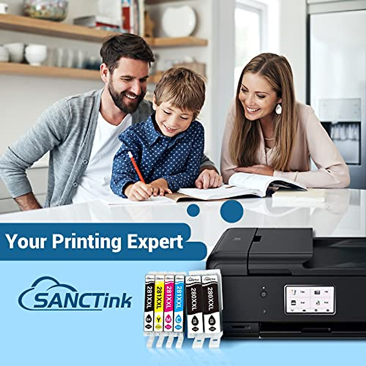 SANCTink 280 281 Ink Cartridge Compatible Replacement for Canon 280 281 PGI-280XXL CLI-281XXL for Canon Pixma TR8520 TR8620 TS9120 TS8220 TS6120 TR8500 TR7520 TS6320 TS9521C Printer(2 *PGBK+BK/C/M/Y)