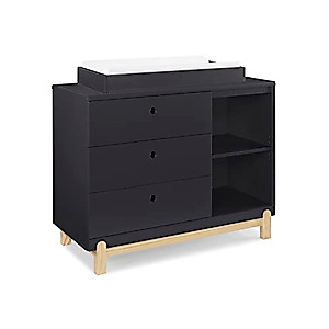 Delta Children Poppy Crib 6-Piece Baby Nursery Furniture Set–Includes: Convertible Crib, Dresser, Changing Top, Crib Mattress, Sheets, & Changing Pad, Midnight Grey w/Natural